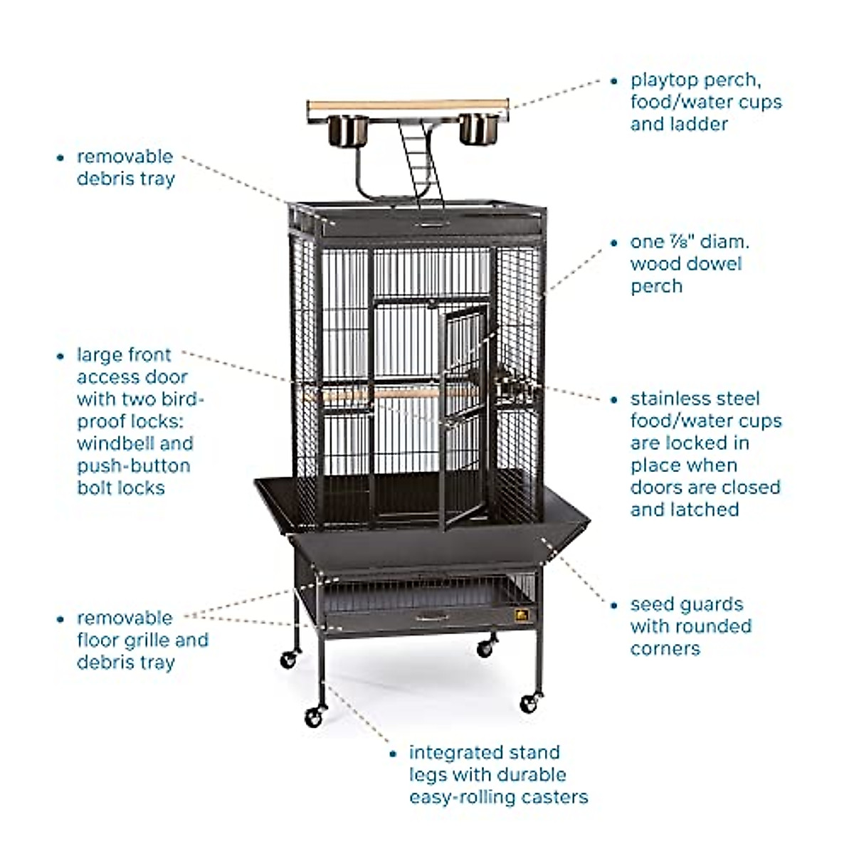 Prevue Pet Products Parrot Playtop Manor Bird Cage with Movable Stand and Activity Play Top for Large Birds