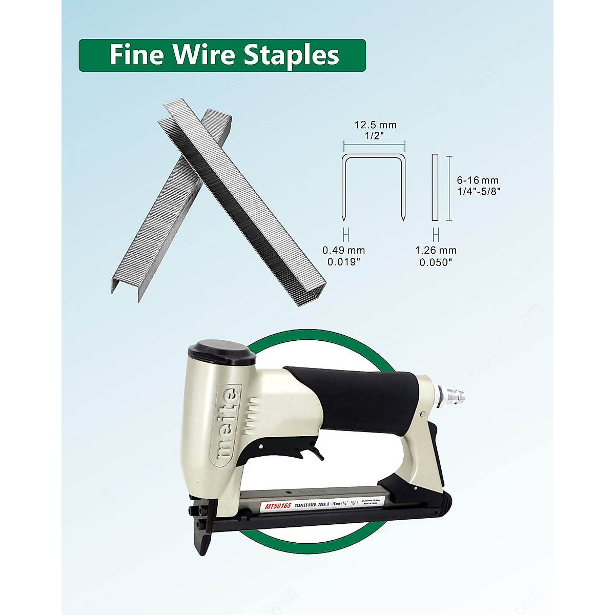 meite 20 Gauge 1/2-Inch (12.3mm) Crown 1/4-Inch Length Upholstery Staples for Staple Gun, Fine Wire Stainless Steel Staples for Carpet, Work Box, Cable, Shed (5,000 Pieces)