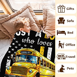 Boys Blanket Gifts, School Bus Throw Blankets for Kids Teens, 40x50 Inches Cute Throws for Truck Lovers - Black Soft Fuzzy Car Blankets for Sofa Couch Bed