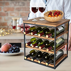 Wine Rack Countertop Tabletop Wine Holder - Rustic Wine Stand 12 Bottle Freestanding Storage Display Wine Cabinet