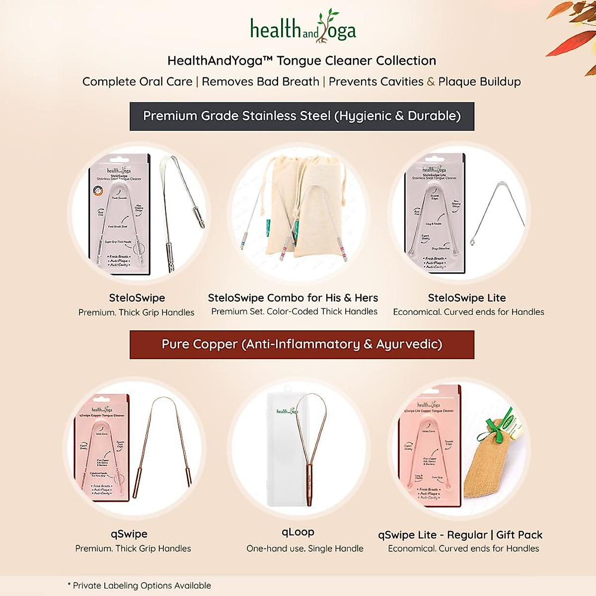 HealthAndYoga™ SteloSwipe Lite Stainless Steel Tongue Cleaners - Disposable Metal Tongue Scrapers Bulk Pack (Pack of 12) - Oral Hygiene Scraper- Prevents Bad breath – Replacement and Gift Pack