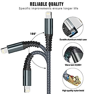 Lightning Cable 10FT MFi Certified iPhone Charger 3Pack Apple Charger Cord Fast Charging Nylon Braided USB to Lightning Cable for iPhone 14/13/12/11/X/Pro/Max/8/7/6/6S/SE/Plus/iPad（Gray）