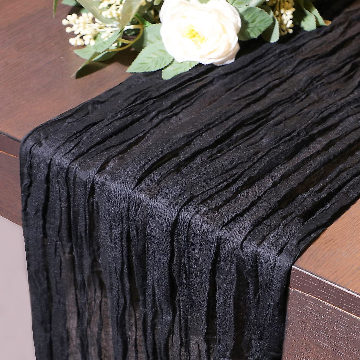 Snowkingdom 13Ft Black Cheesecloth Table Runner, 160inch Long Cheese Cloth Boho Gauze Table Runner for Wedding Bridal Baby Shower Birthday Holiday Party Sheer Halloween Table Decorations