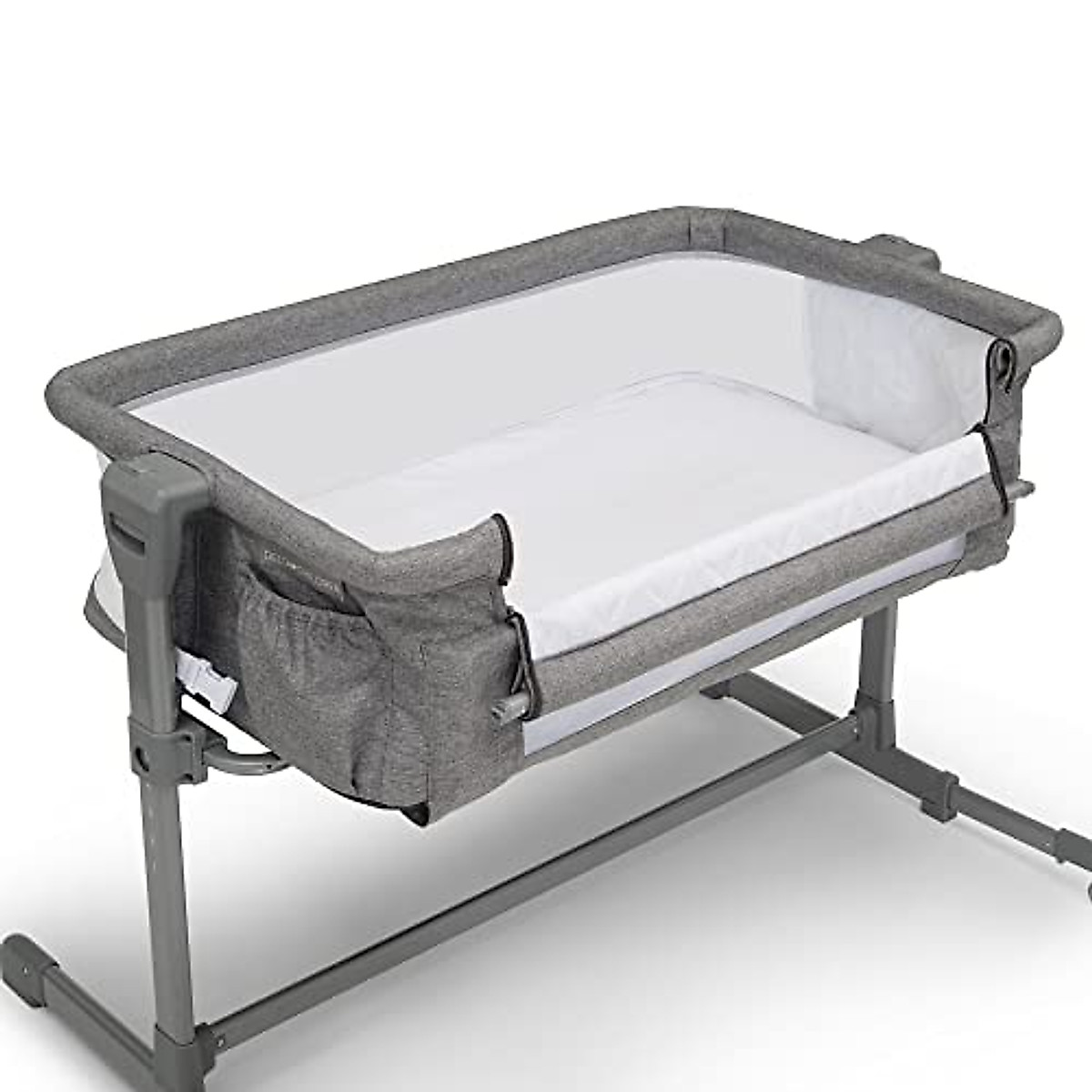 Delta Children Close2Me Bedside Baby Bassinet Sleeper with Breathable Mesh and Adjustable Heights - Lightweight Portable Crib, Grey