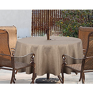 youngseahome Outdoor Tablecloth Wrinkle-Free Stain Resistant Waterproof Polyester Fabric Table Cover with Zipper Umbrella Hole for Picnic/Party/Dinner/Patio Garden(70inch Round,Zippered,Flax)