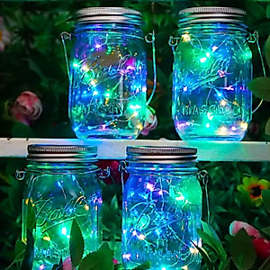 Solar Mason Jar Lights [Updated], 8 Pack 20 LED Waterproof Fairy Firefly Jar Lids String Lights with Hangers(NO Jars), Patio Yard Garden Wedding Decoration - Colorful