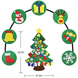 YEAHBEER Felt Christmas Tree for Kids,3.2FT DIY Christmas Tree with 30 Detachable Christmas Ornaments,Xmas Gifts, New Year Door Wall Hanging Decorations