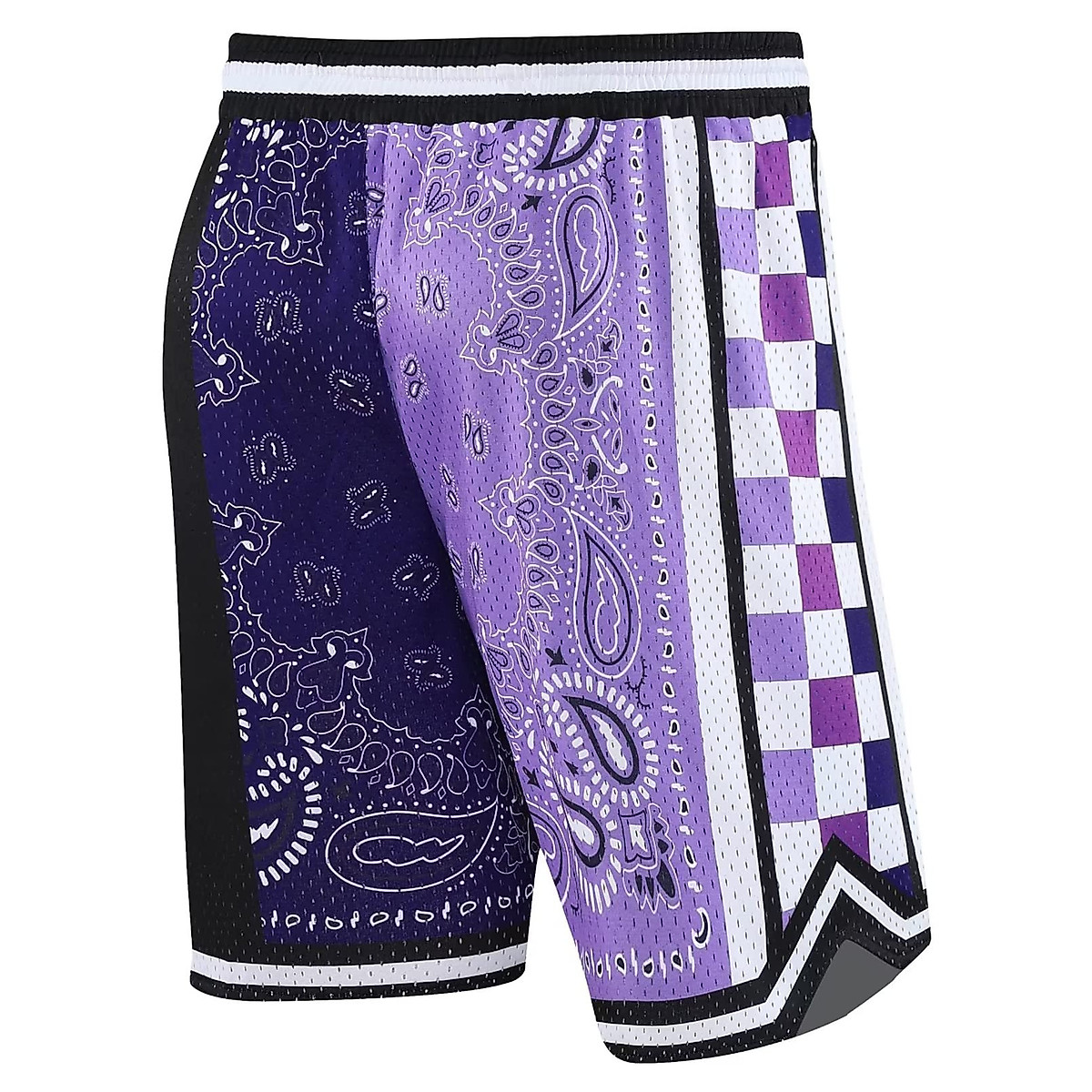 BOOMLEMON Men's Basketball Shorts Workout Athletic Paisley Shorts Mesh Print Running Short Pants(Patchwork Purple XS)