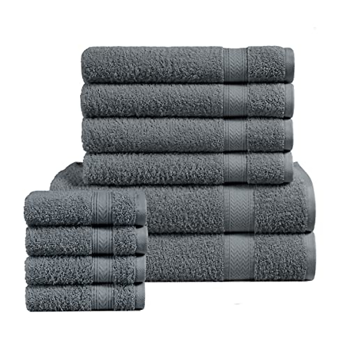 LANE LINEN 100% Cotton Bath Towels for Bathroom Set-Space Grey Bath Towel Set, 2 Luxury Bath Towels Extra Large, 4 Space Grey Hand Towels for Bathroom and 4 Washcloths Sets- 10 PC Bathroom Towels Set