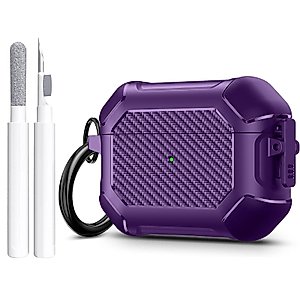 Maxjoy for AirPods Pro 2nd Generation Case, Carbon Fiber Secure Lock Clip Full Body Shockproof Hard Shell Protective Case Cover with Keychain for Apple AirPod Pro 2 2022, Purple
