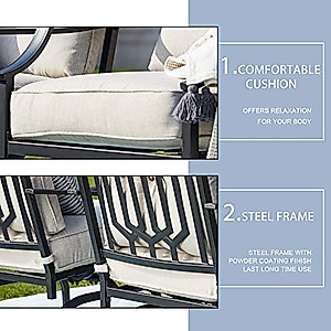 LOKATSE HOME 2 Pieces Outdoor Conversation Furniture Patio Bistro Armchair Set Metal Single Dining Chairs with Cushion, Beige