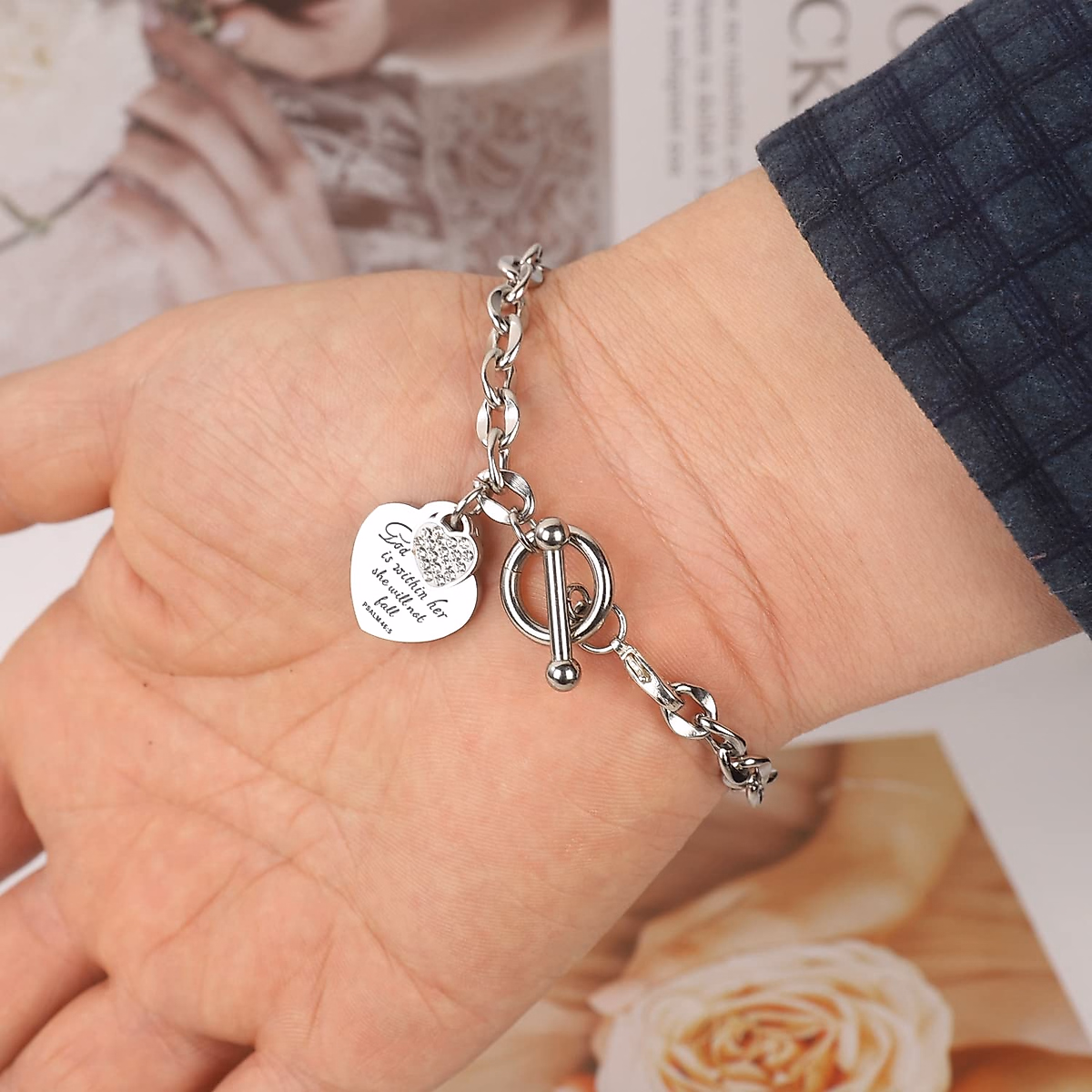 MUEEU Bracelets for Women Inspirational Gifts Bible Verse Religious Jewelry Bracelet Mothers Day Christmas Birthday God is Within her she Will not Fall (God is within her she will not fall)