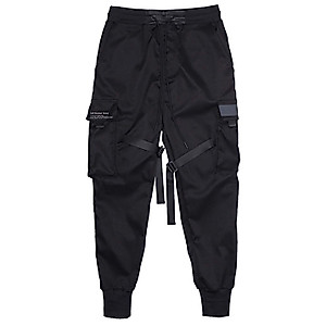PAODIKUAI Men Techwear Matte Black Jogger Pants Relaxed Fit Streetwear Pants with 6 Pockets (Black, Medium)