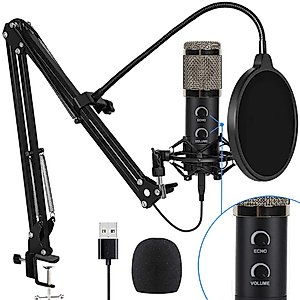 Bonke 【2021 Upgraded】 USB Condenser Microphone for Computer (Silver)