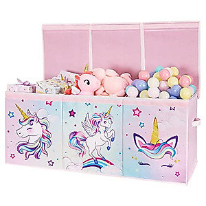Unicorn Toy Box Chest – Large Toy Chest Organizer with Flip-Top Lid Collapsible Sturdy Storage Bin with Handles 38 x 13 x 16 Inch for Kids Girls Pink Closet Nursery Living Room Bedroom Playroom