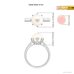 Angara Freshwater Cultured Pearl Crown Ring in Sterling Silver (8mm Single Pearl) - June Birthstone Size 7