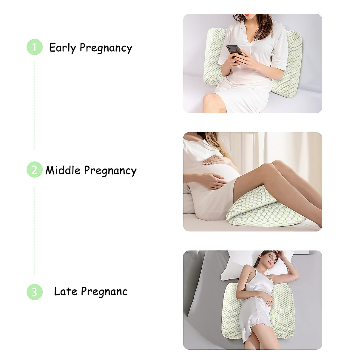 misszhi Pregnancy Pillows, Maternity Pillow with Detachable and Adjustable Pillow Cover - Support for Back, Legs, Belly, HIPS for Pregnant Women, Probiotic Green……