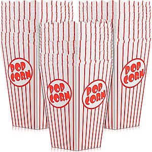 200 Pack Movie Night Popcorn Boxes Paper Popcorn Bucket Red and White Striped Popcorn Container Vintage Retro Popcorn Bags for Party 6.3 Inch Tall Popcorn Holders for Carnival Circus Party