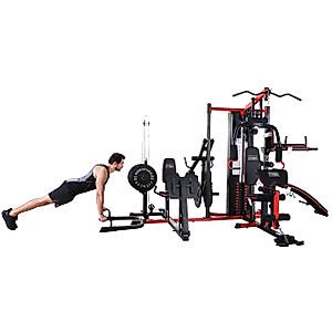 Signature Fitness Multifunctional Home Gym System Workout Station with Leg Extension, Preacher Curl, Pushup, Dip and Situp Stand, 122.5LB Weight Stack, M950, Multiple Pacakges