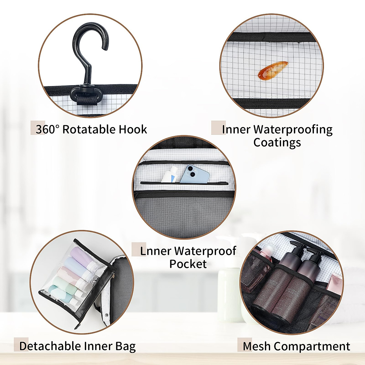 BIRFORK Travel Toiletry Bag, Large Hanging Toiletry Bag for Women Men, Cosmetic Makeup Bag for Traveling, Makeup Organizer for Full-Size Shampoo, Travel Essentials Bag