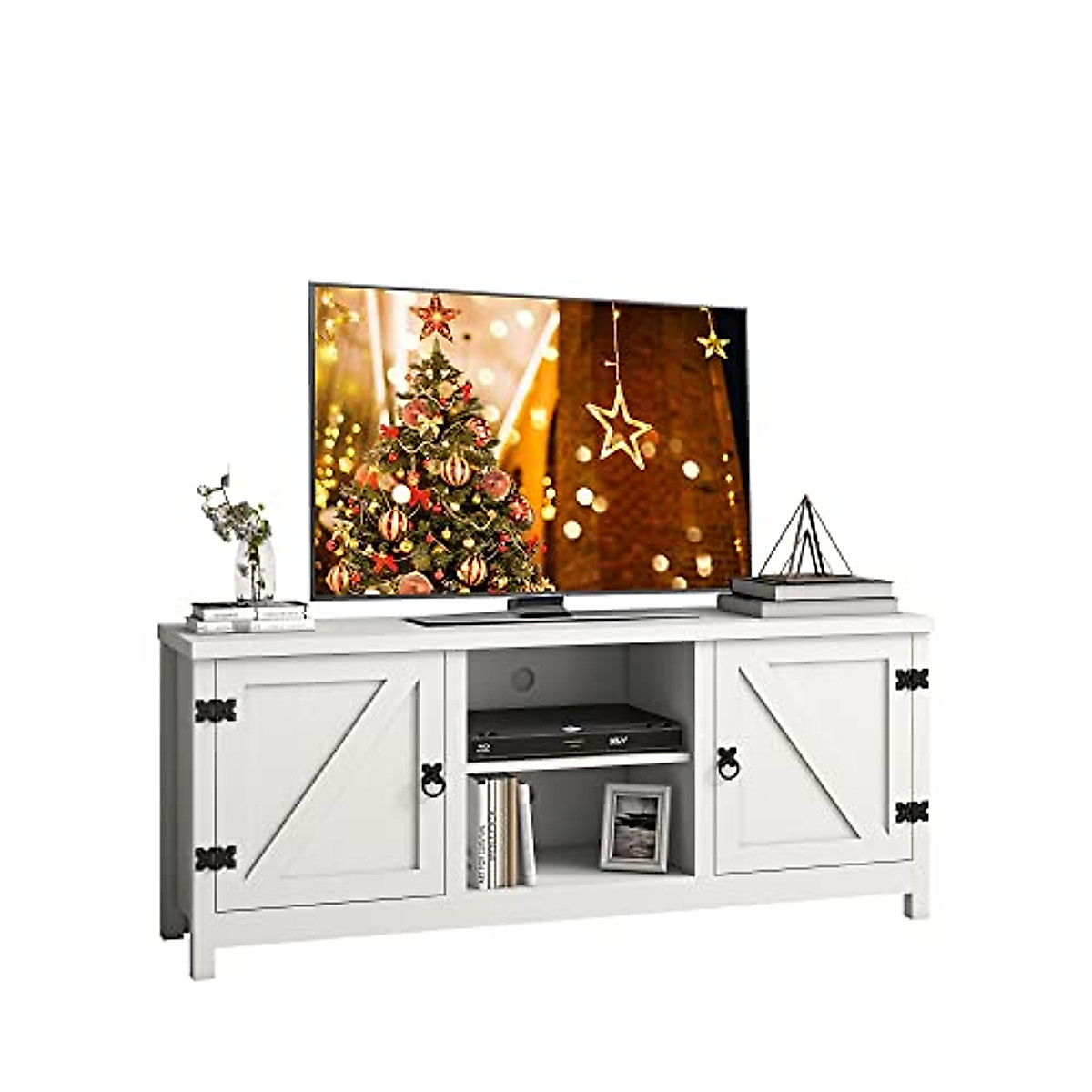 Panana Modern Farmhouse TV Stand for 65 inch TV, Entertainment Center with Storage and Open Shelves, Wood TV Stands TV Table Stand for Living Room, Bedroom (White, for 32"-65" TV)
