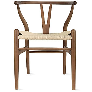 2xhome - Wishbone Solid Wood Armchair with Arms Open Y Back Farmhouse Dining Office Chair with Woven Beige Seat (Espresso)