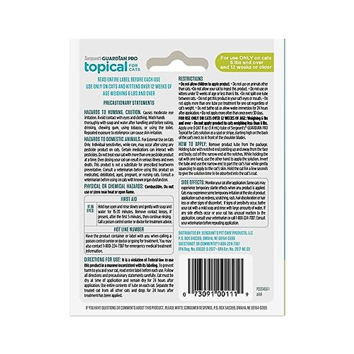 Sergeant's Guardian Pro Flea & Tick Squeeze On Topical Cats 6lbs and Over., 3 Count