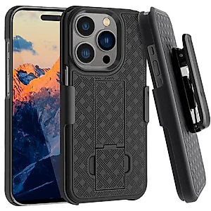 Fingic Compatible with iPhone 14 Pro Case, iPhone 14 Pro 5G Holster Case Combo Shell Slim Rugged Case with Kickstand Swivel Belt Clip Holster Shockproof Cover for iPhone 14 Pro 5G 6.1 inch, Black