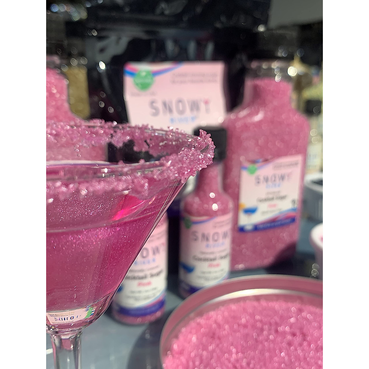 Snowy River Pink Cocktail Rimmer - Naturally Colored Pink Cocktail Sugar, Beverage Rimmer, Margaritas, Kosher (3oz Pink)