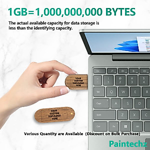 Paintechz Custom Logo Wood USB Flash Drives 100 Pack, Personalized Text Bulk - as Corporate Gifts and Promotional Giveaways - 512MB