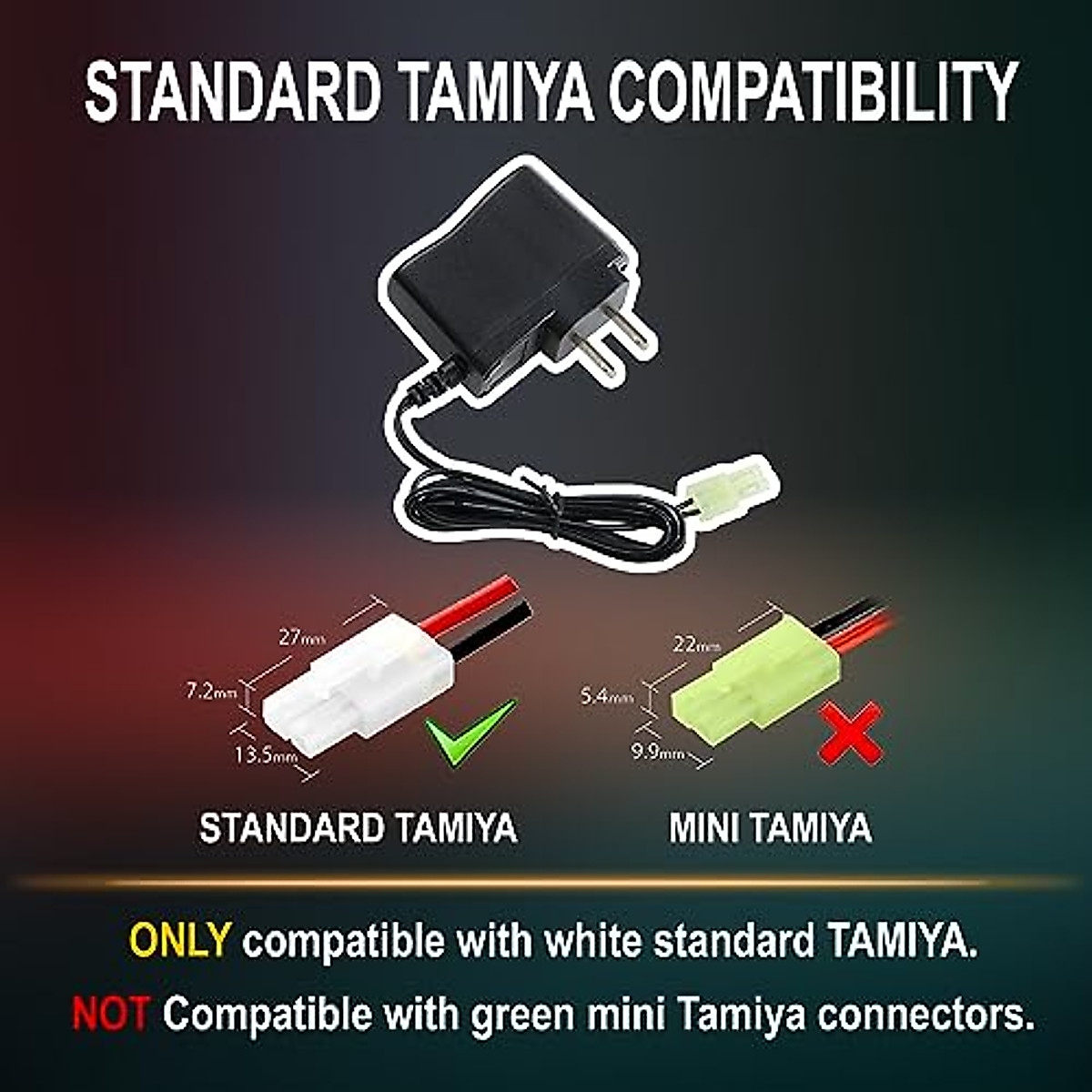 Lancer Tactical Airsoft RC Battery Charger for 9.6V (8S) NiMH/NiCd Battery Packs, 12V 400mA AC Plug Charger w/Standard Tamiya Connector
