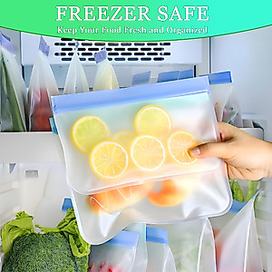 HUYFGDYSA 30 Pack Reusable Food Bags Silicone Freezer Bags Leak Proof Snack Size Sandwich Bags for Traveling & Household(10Small + 10Medium+10Large), orange+blue+gray