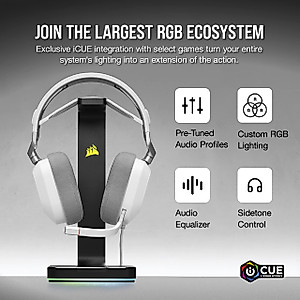 Corsair HS80 RGB USB Premium Gaming Headset with Dolby Audio 7.1 Surround Sound (Broadcast-Grade Omni-Directional Microphone, Memory Foam Earpads, High-Fidelity Sound, Durable Construction) White