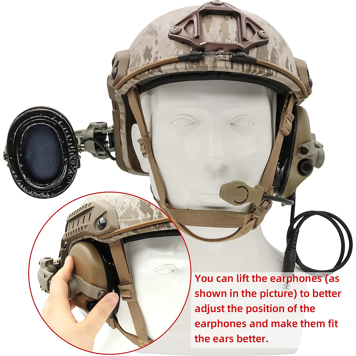 COMBATGEAR Tactical Headset with ARC Rail Adapter Ear Defender Airsoft Headphone Come with K 2 pin Push to Talk (Tan)