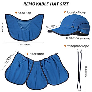 GADIEMKENSD Foldable Fishing Sun Hat with Neck Flap Face Cover UPF 50+ Sun Protection Quick Dry Baseball Cap Adjustment Covering Removable Legion Hat for Fishing Gardening Hiking Farming Blue