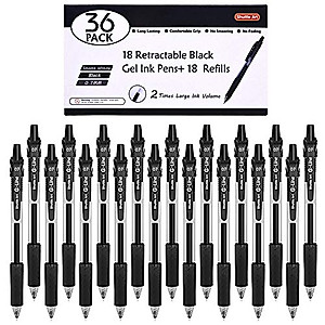 Shuttle Art Black Gel Pens, 36 Pack(18 Gel Pens with 18 Refills) Retractable Medium Point Rollerball Gel Ink Pens Smooth Writing with Comfortable Grip
