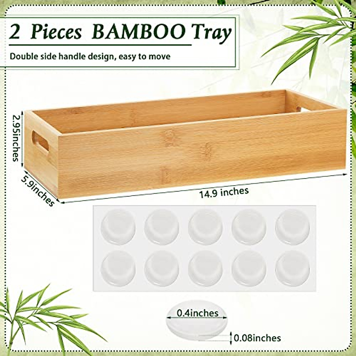 2 Pcs Bamboo Toilet Tank Tray Bathroom Trays Bamboo Bathroom Organizer Wood Toilet Paper Basket with Handles Bamboo Bathroom Box with 10 Pcs Silicone Non Slip Pad for Bathroom Accessories