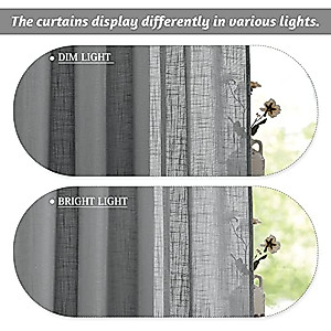 RYB HOME Linen Textured Sheer Curtains 84 inches Long Light & Airy Sheer Window Curtains Country Rustic Farmhouse Curtains for Living Room Bedroom, W 52 x L 84 inch, 2 Pcs, Grey