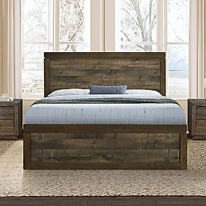 RuiSiSi Farmhouse Full Bed Frame with 47.9” Headboard and Footboard Wood Platform Bed with 10 Wooden Slats for Bedroom