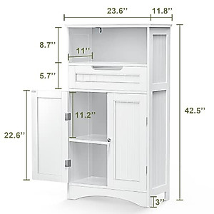 Gizoon Bathroom Storage Cabinet with Large Drawer & Door, Freestanding Floor Storage Cabinet Organizer for Bedroom, Living Room, Entryway, Office, Space Saving, White