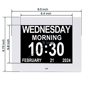 SSINI Dementia Clock Large Digital Calendar Clock for Seniors Clock with Date and Time for Elderly Digital Clock Large Display, with 12 Custom Alarms (8 inch)