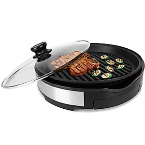 1500-Watt Non-stick Electric Skillet Cool Touch Exterior With Stainless Steel Accent | Adjustable Temperature Controls | Slightly Domed Glass Lid | 12-in L x 12-in W |