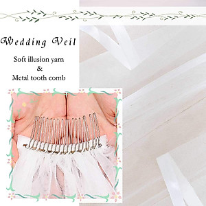 Unsutuo Wedding Veil Satin Trim 2 Tier Ivory Short Bridal Veil Fingertip Length with Ribbon Edge for Brides (Ivory)