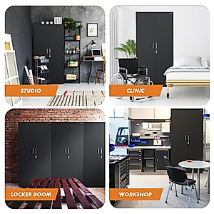 METALTIGER 72" Metal Wardrobe Armoire Closet Cabinet with Digital Lock, Adjustable Shelves, Hanging Rods, and Mirror - Lockable Steel Storage Locker Office, Gym, Laundry Room, or School (Black)