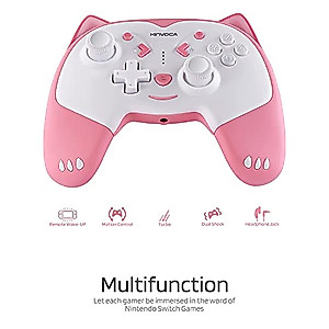 KINVOCA Wireless Controller for Nintendo Switch/Switch Lite, Cute Pro Controller with Turbo, Motion, Vibration, Wake-Up, Headphone Jack and Breathing Light - Pink