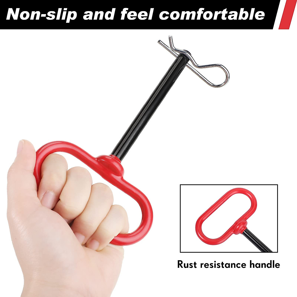 Riakrum 4 Pcs 3/8 x 4 Inch Handle Hitch Pin for Tractor Trailer Hitch Pin and Clip Tow Pin Accessories for Farm,Tractor,Turn Mower, Towing Cargo, Boat, RV, Car, Truck, Bike, ATV(Red)