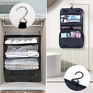 Aomiduo Portable Hanging Travel Shelves with Toiletry Bag Set, OUMEDUO Premium Durable Oxford Packing Cubes for Suitcases Hanging Carry on Closet Luggage Organizers for Travel