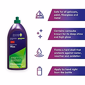 3M Perfect-It Boat Wax, 36113, 1 Quart, Contains Carnauba Wax, Protects against Weather and Oxidation, For Boats and RVs