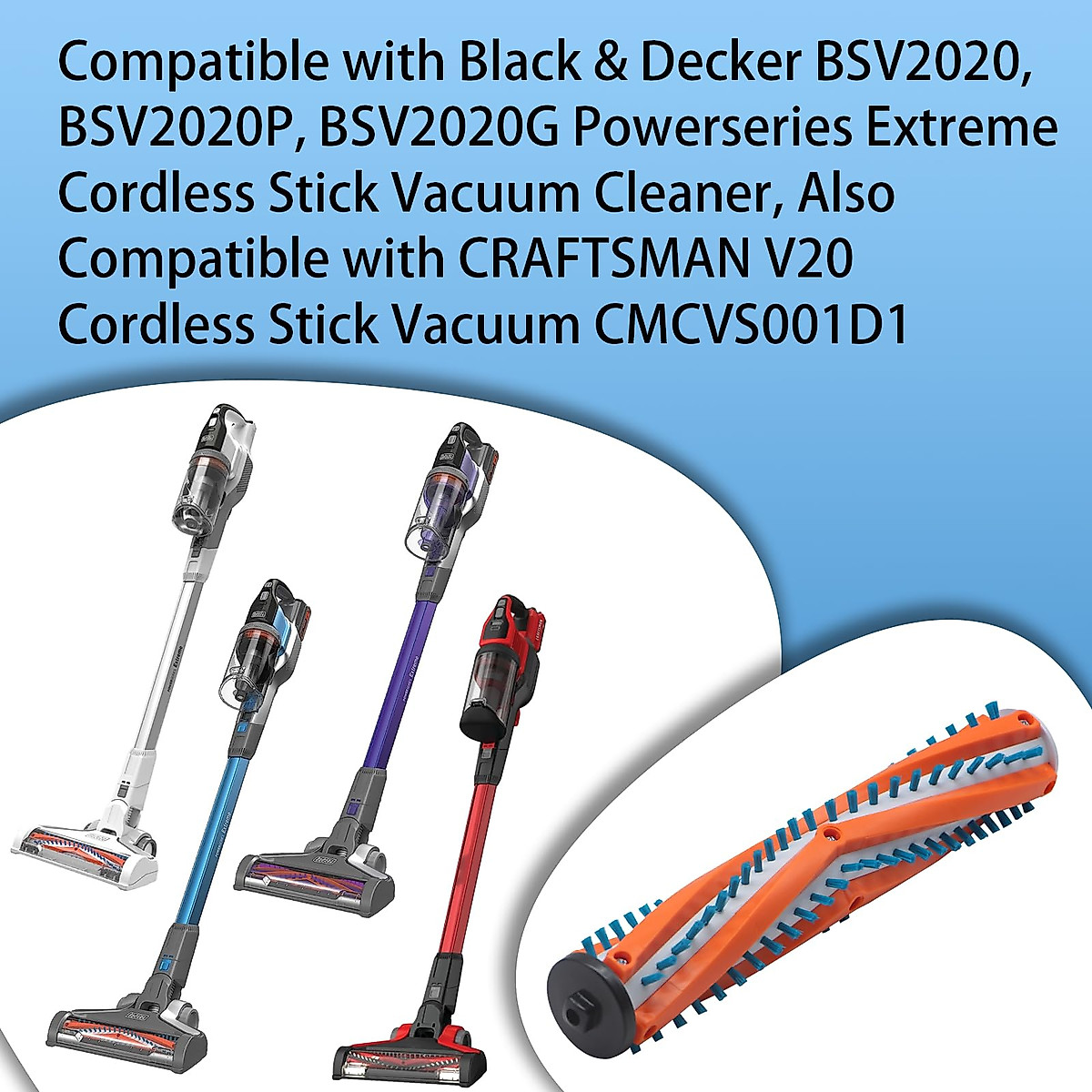 Aolleteau 1 Pack Brush Roller Compatible with Black + Decker BSV2020, BSV2020P, BSV2020G Powerseries Extreme Cordless Stick Vacuum