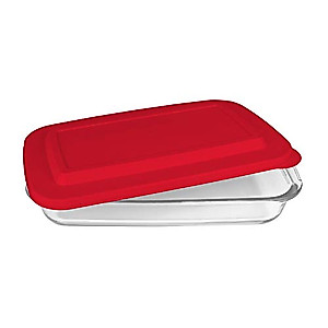 Le Regalo HW1236 Glass Casserole with Insulated Bag, Ideal for Picnic, Potluck, Hiking & Beach Trip-Retains Hot and Cold Temperature of Food, 14"x8.5"x2.75" Red